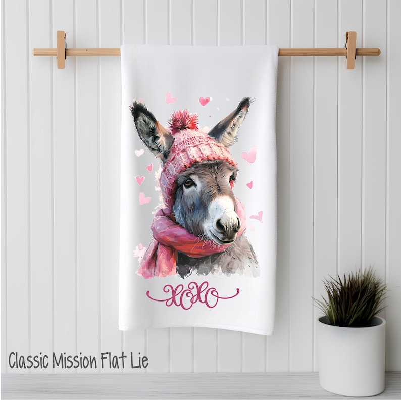 Festive Valentine Donkey Kitchen Towel With Heart Designs - Etsy