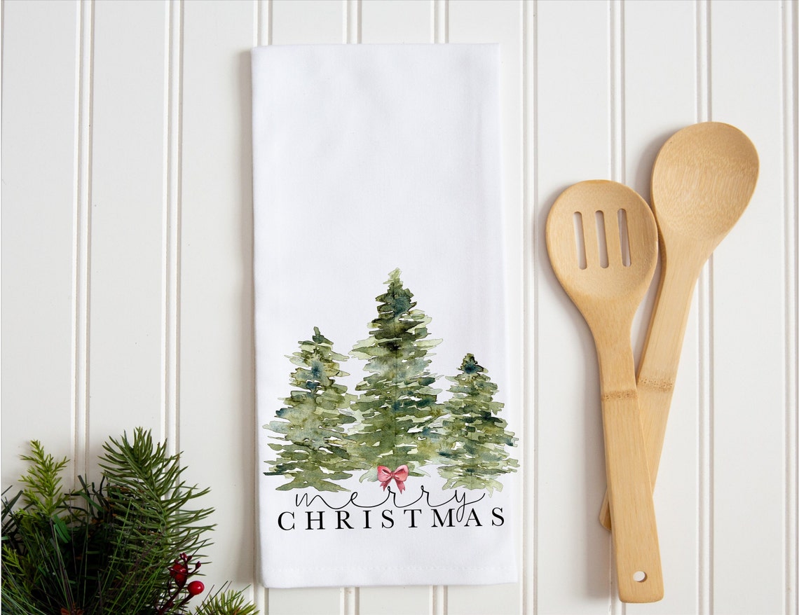 Christmas Kitchen Towel Rustic Tree Merry Christmas Tea - Etsy