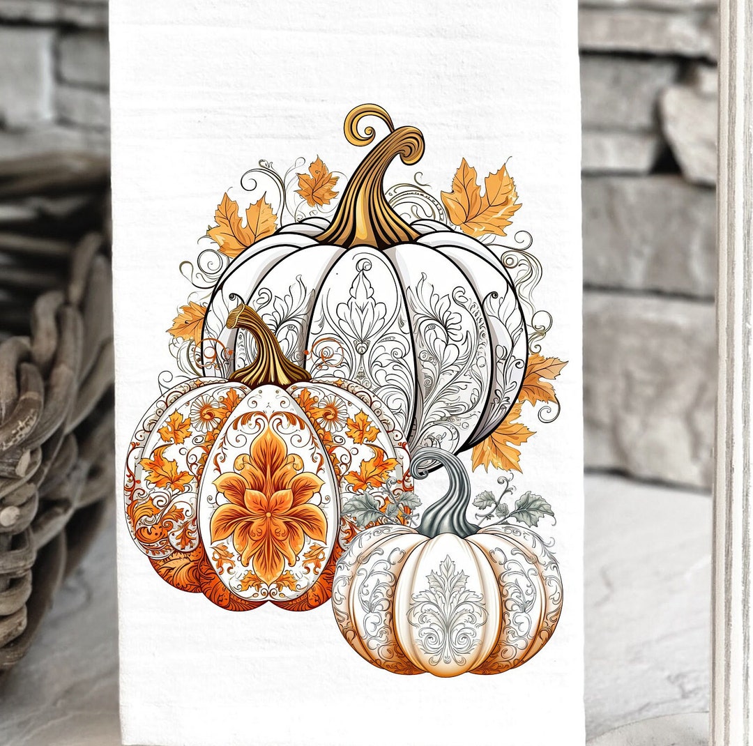 Fall Pumpkin Tea Towels, Manda Designed Pumpkins, New Fall Kitchen ...