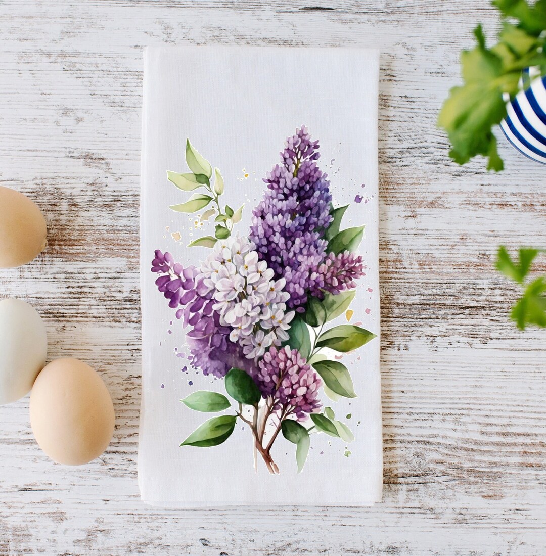 Floral Lilac Tea Towel: Purple Flower Kitchen Decor - Etsy