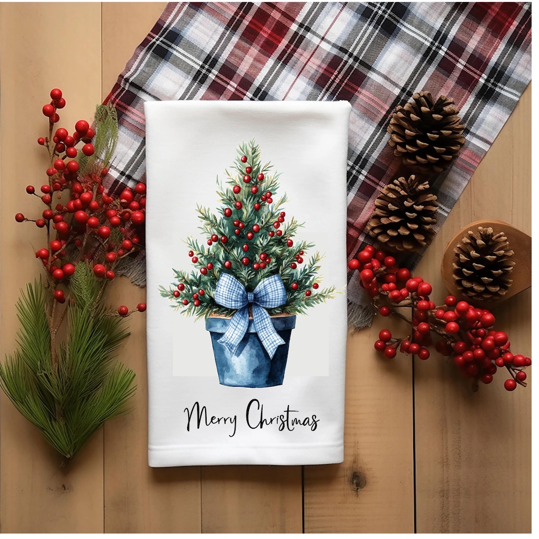 Charming Rustic Christmas Tree Kitchen Towel | Cozy Holiday Decor ...