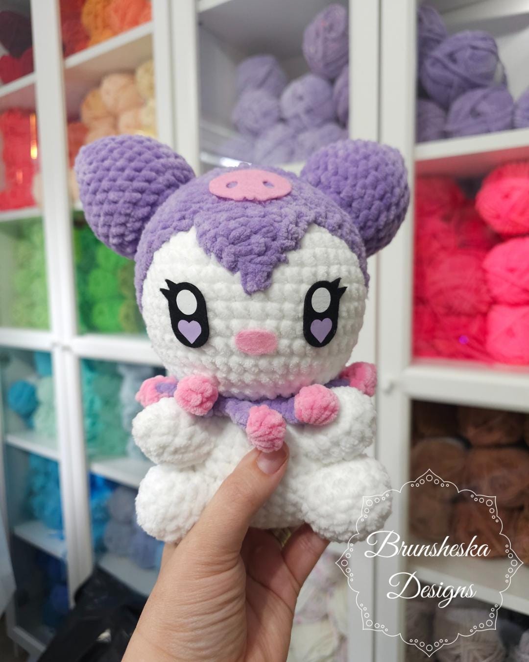 Crochet Kuromi Inspired, Amigurumi Kuromi, Hello Kitty Friend, Stuffed ...