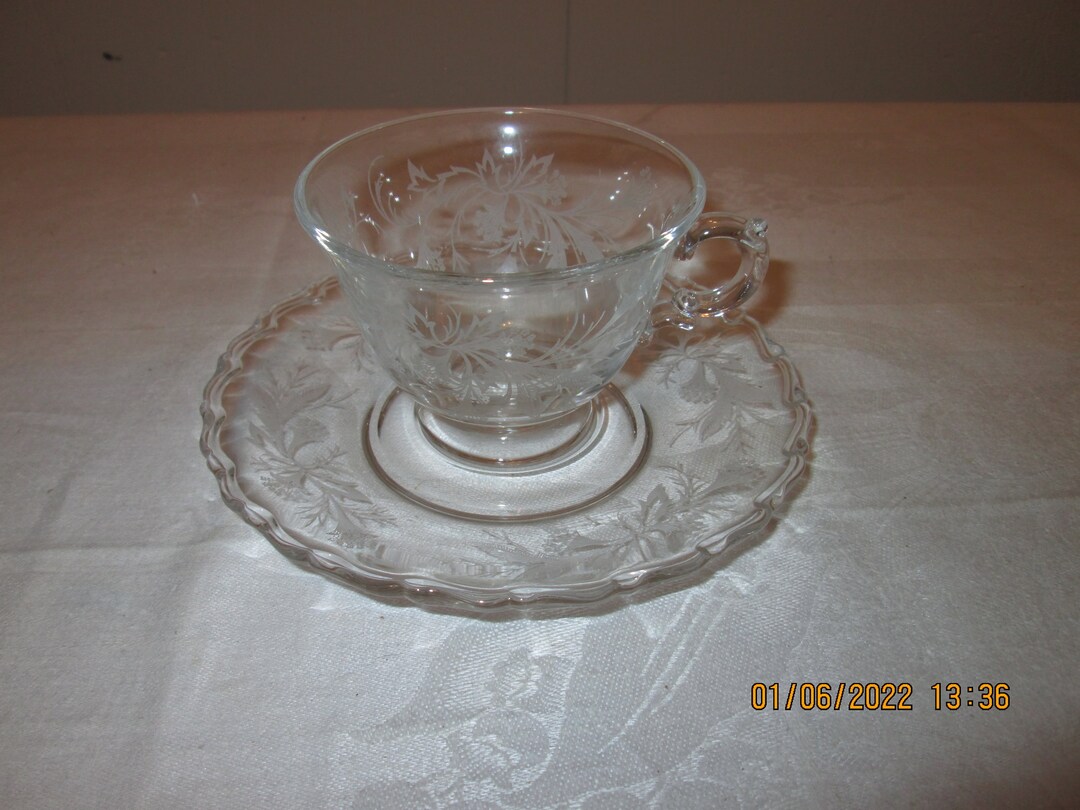 Fostoria HEATHER Pattern Elegant Glass Cup and Saucer - Etsy