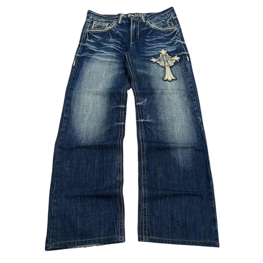 Y2k Patch Embroidered Jeans : Be Ambition Brand Design Cross Tee / Size ...