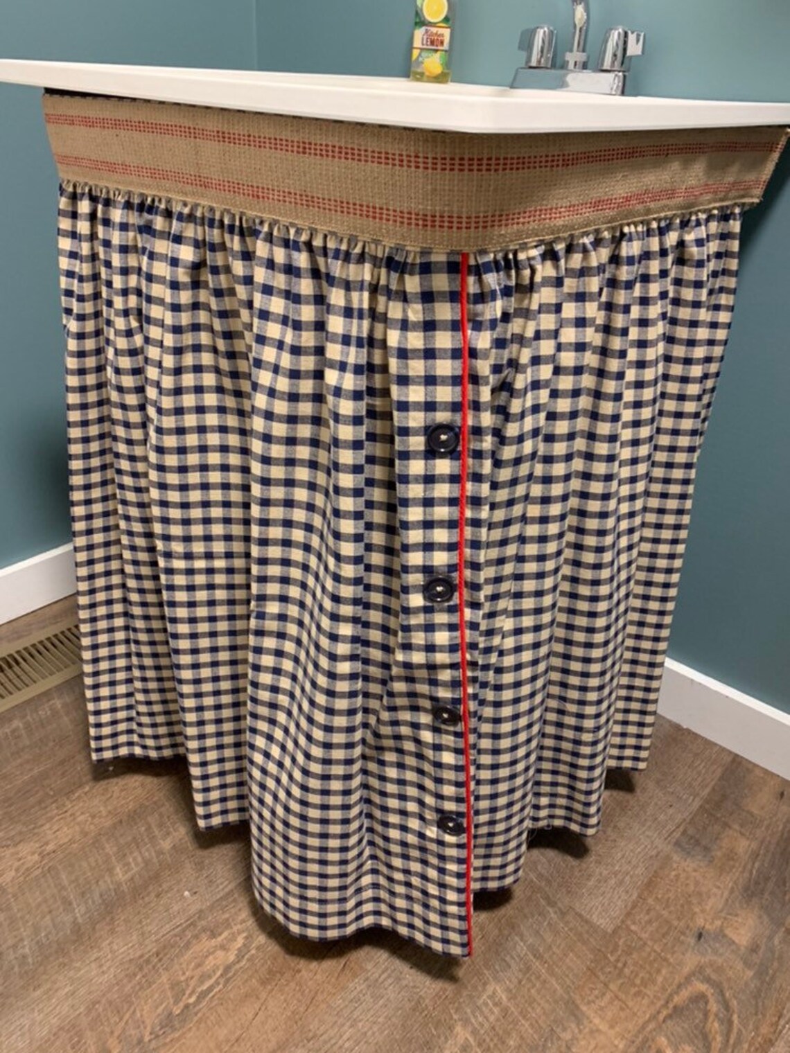 Homespun Sink Skirt, Red Trim, Farmhouse Decor - Etsy