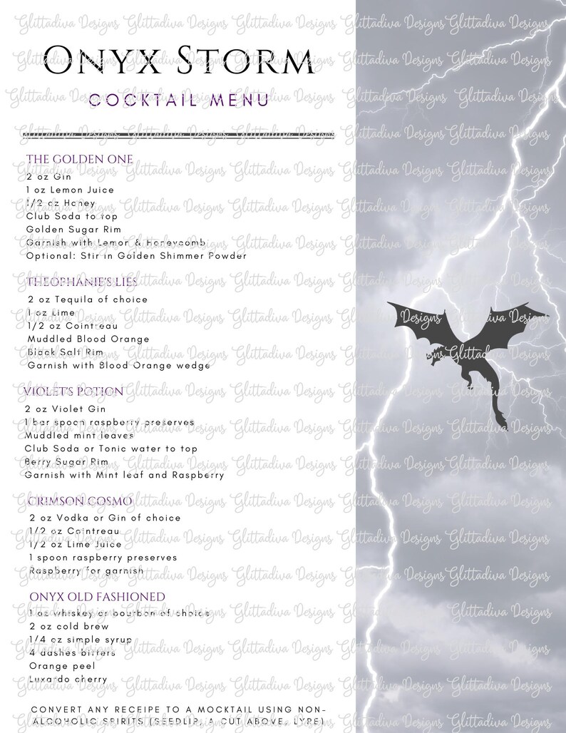 Onyx Storm Cocktail Menu, Digital Download, Print Your Own for Onyx ...
