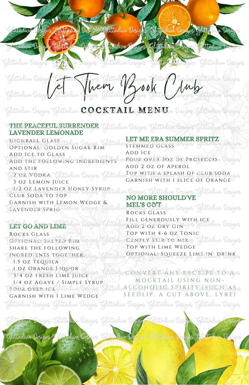 Book Club Cocktail Menu for the Let Them Theory - Digital Download for ...