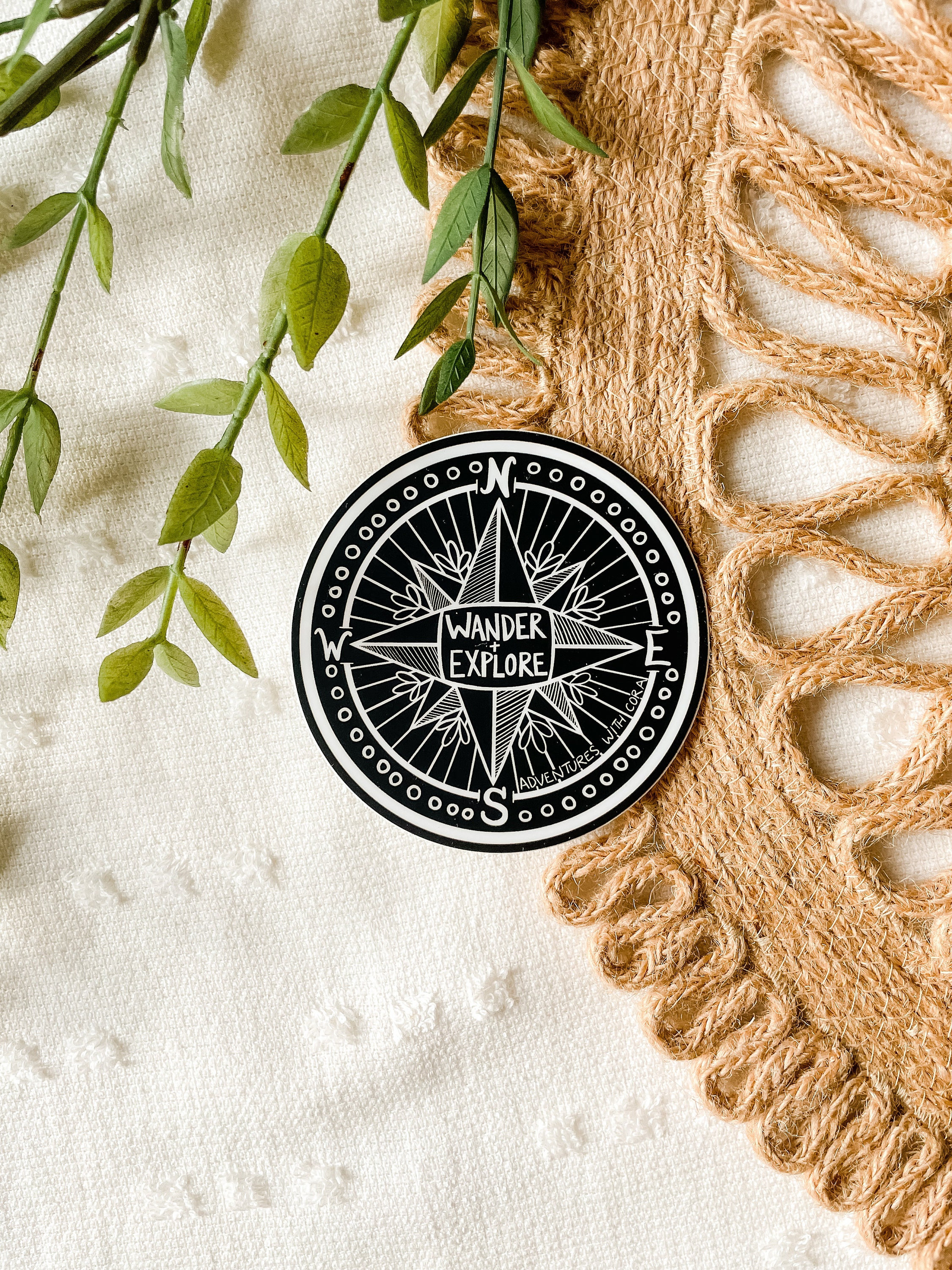 Compass Sticker, Wander and Explore, Nature, Black and White, Notebook ...