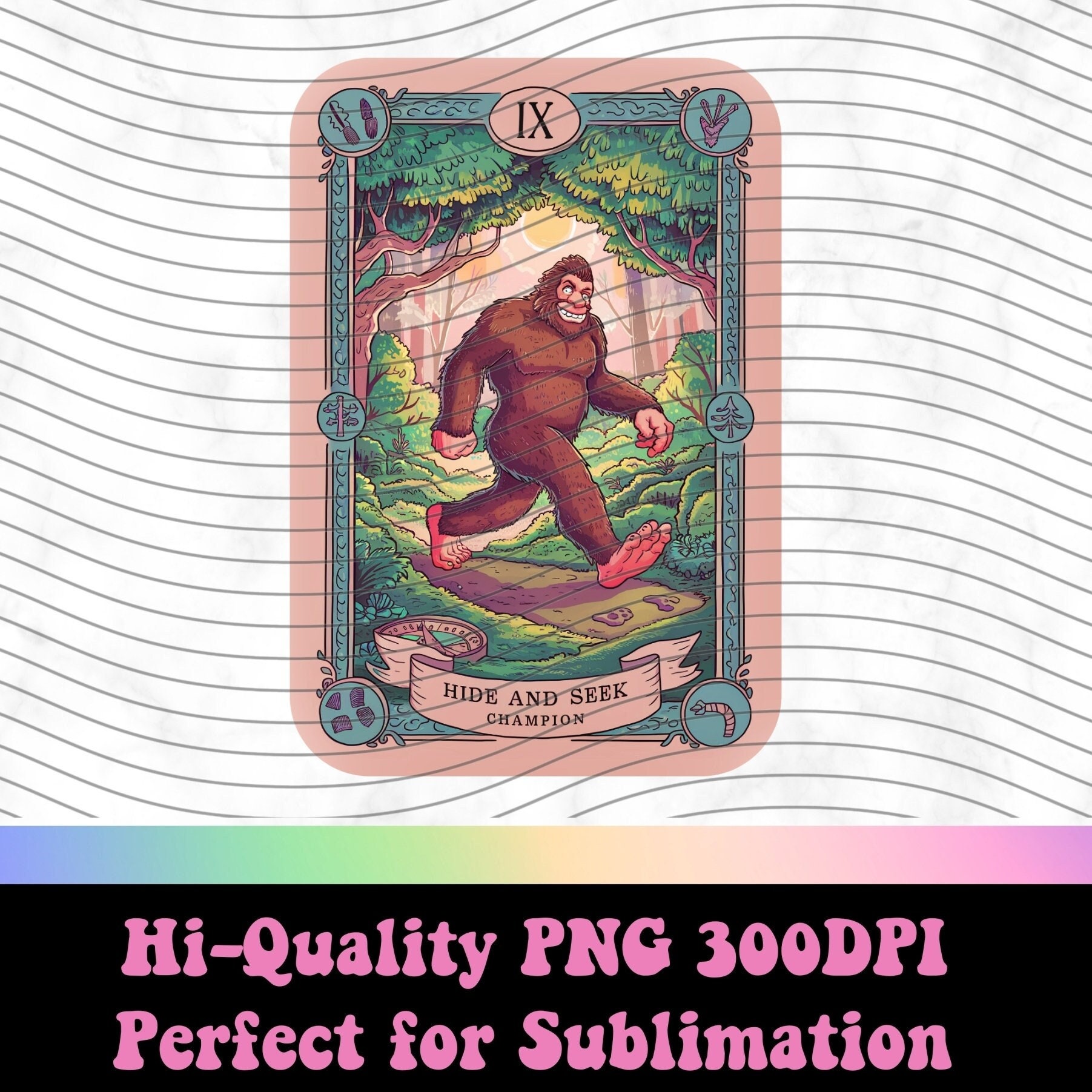 Bigfoot Tarot Card PNG, hide and Seek Champion Whimsical Tarot Card ...