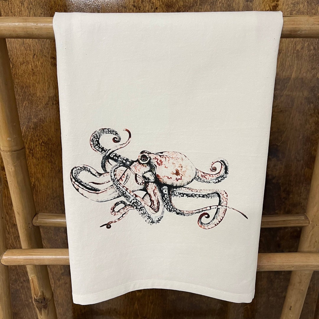Octopus (watercolor) on a 27 X 27 Kitchen Towel - Etsy