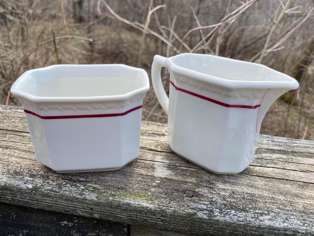 Syracuse China Vintage Creamer and Sugar Bowl, Cardinal Lines Pattern ...
