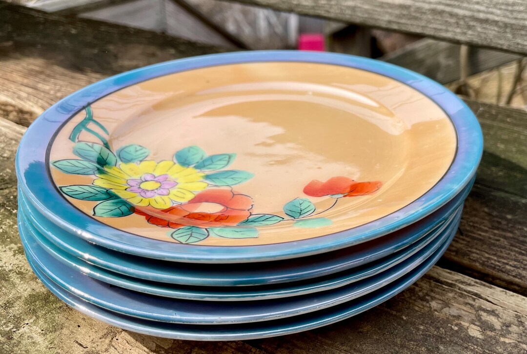 Vintage Lusterware Plates: Hand-painted Floral Design, Set of 5 (7") - Etsy