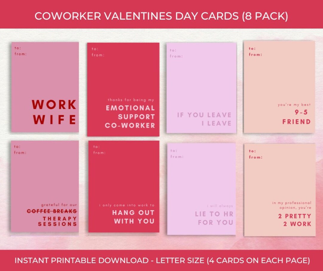 Funny Coworker Valentine's Day Cards: Office Printable (digital ...