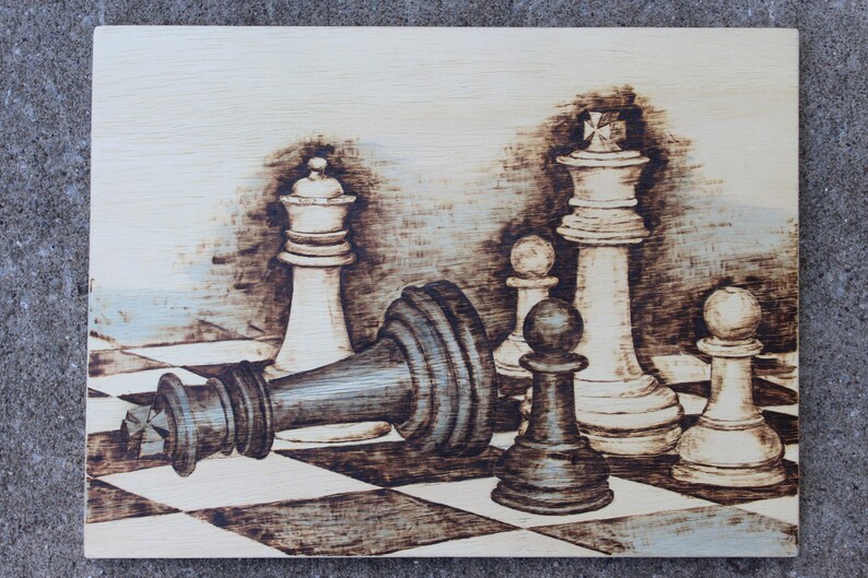 Checkmate - Pyrography and Color - Etsy