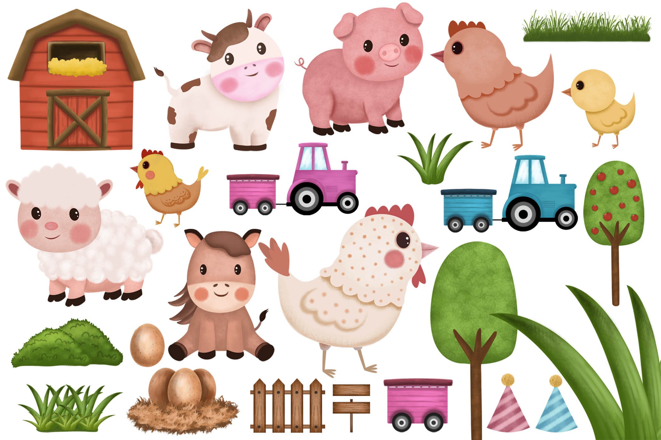 Farm Animals Clipart, Cute Farm Clip Art Set, Nursery Decor, Baby Wall ...