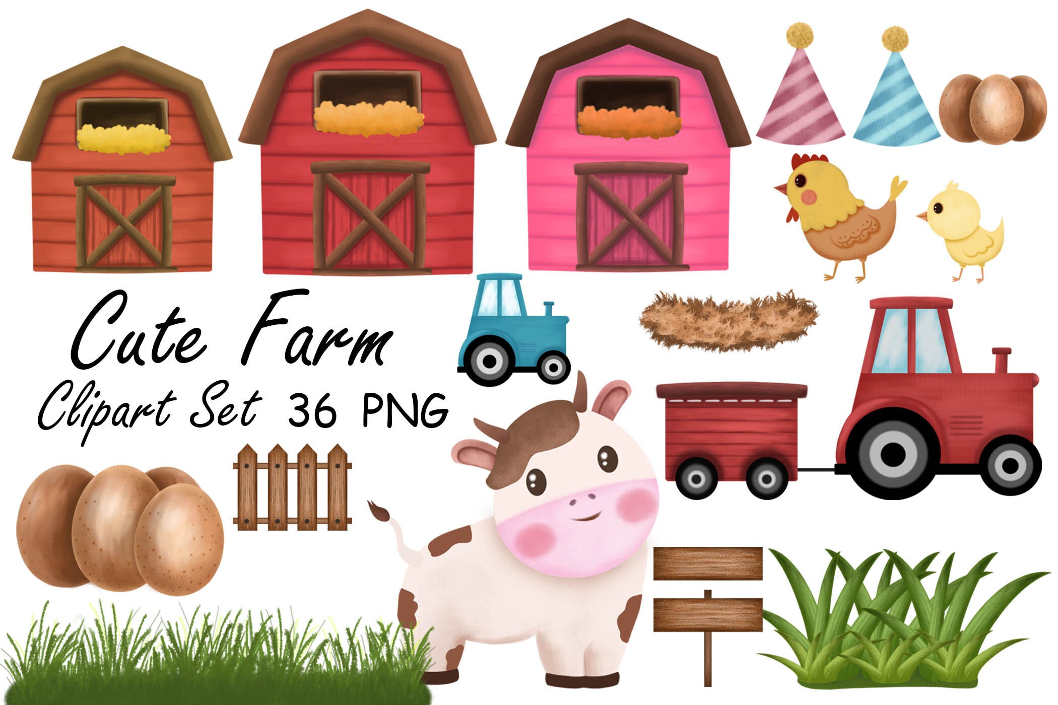 Farm Animals Clipart Cute Farm Clip Art Set Nursery Decor - Etsy Hong Kong