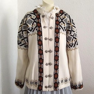 80s Norwegian Cardigan Pure Wool Sweater Chunky Unisex Winter Pullover ...
