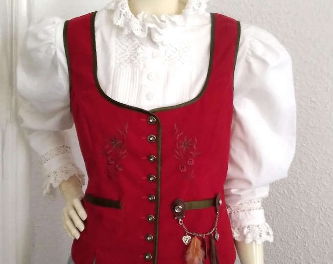 90s Folk Vest Red Velvet Vest Embroidered Vest Embellished Vest ...