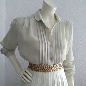 70s Does 50s Pintucked Blouse Sheer Minimalist Blouse Neutral Color ...