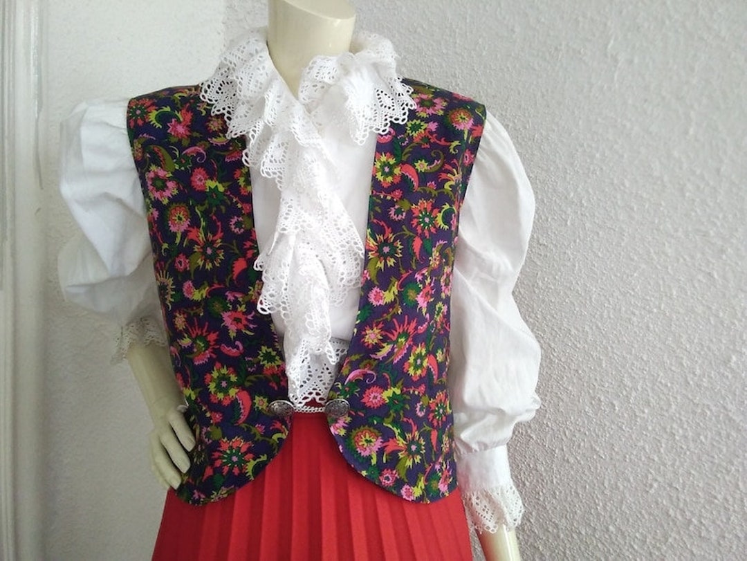80s Folk Vest Neon Colors Vest Pop-art V-neck Vest Blue Colorful Vest ...