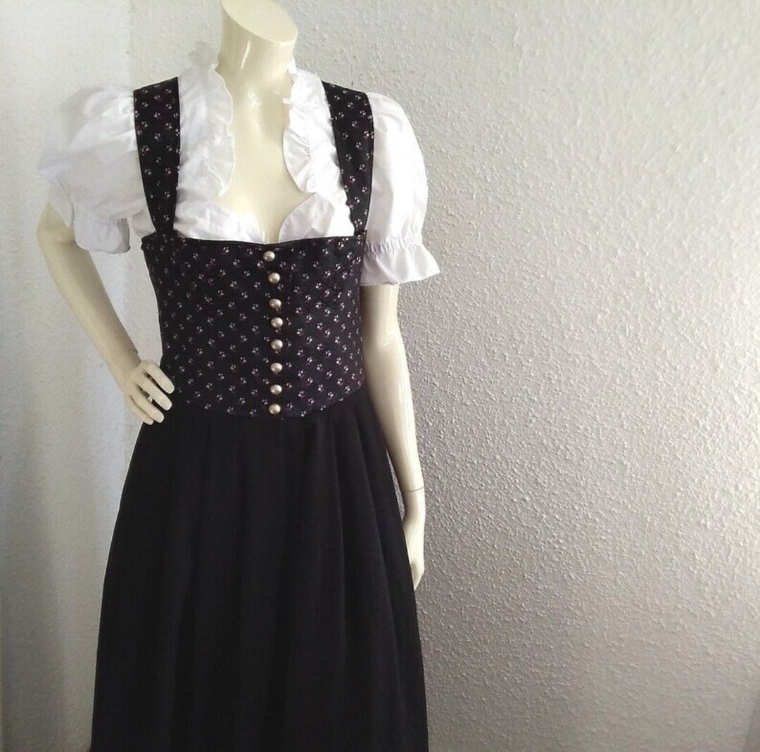 90s Folk Trachten Dress Traditional Bavarian Alpine Dress Black Floral ...