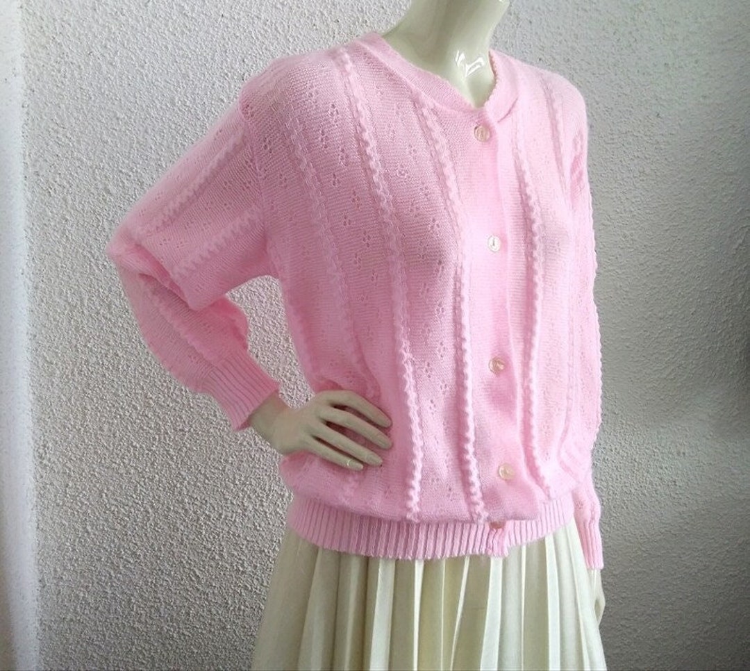60s Spring Pink Neon Cardigan Retro Lace Cardigan Summer Sweater ...