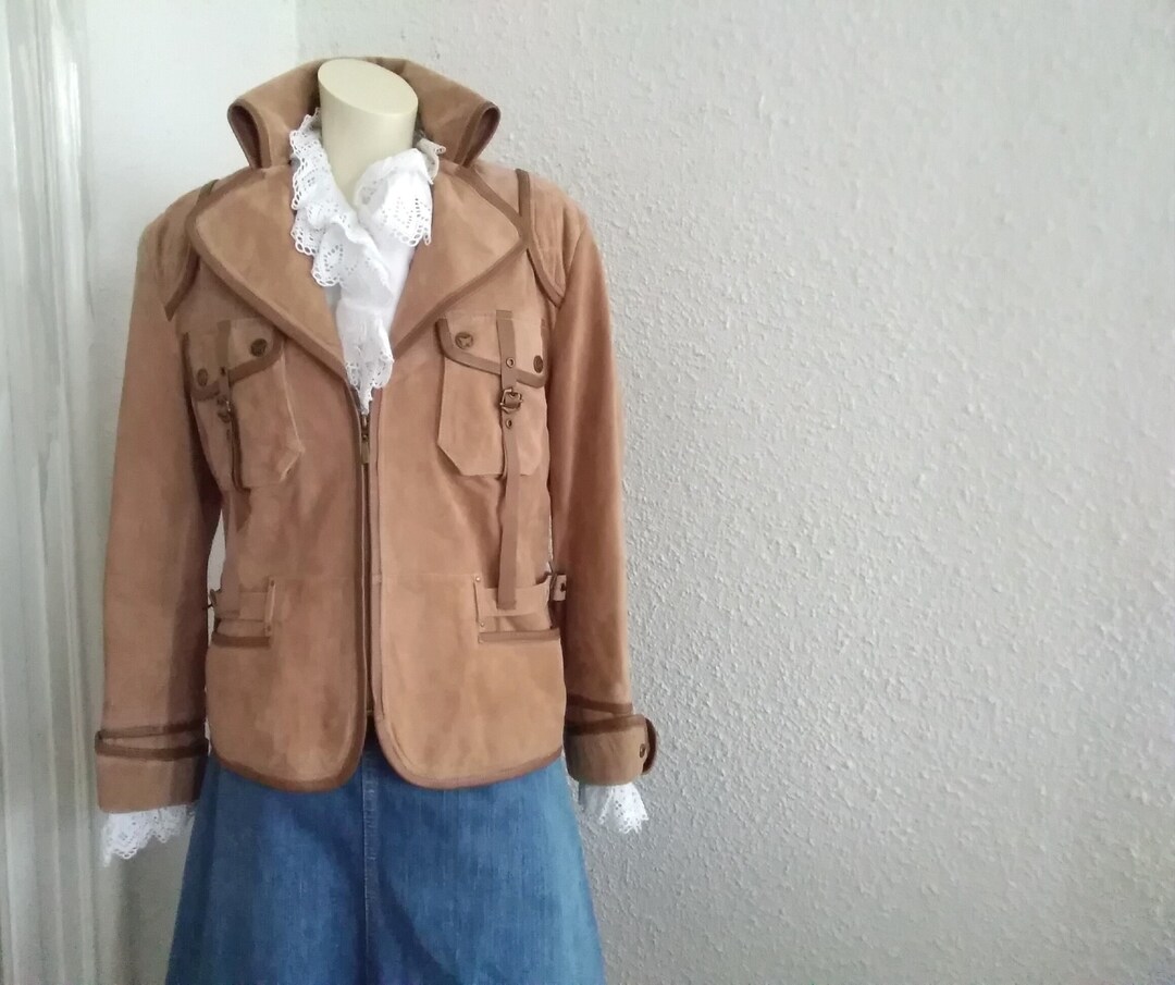 90s BIBA Suede Leather Jacket Military Style Real Leather - Etsy