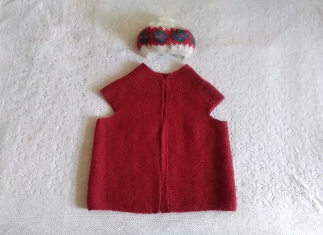90s Red Vest Handknitted Vest Buttonless Elegant Vest Chunky Vest ...