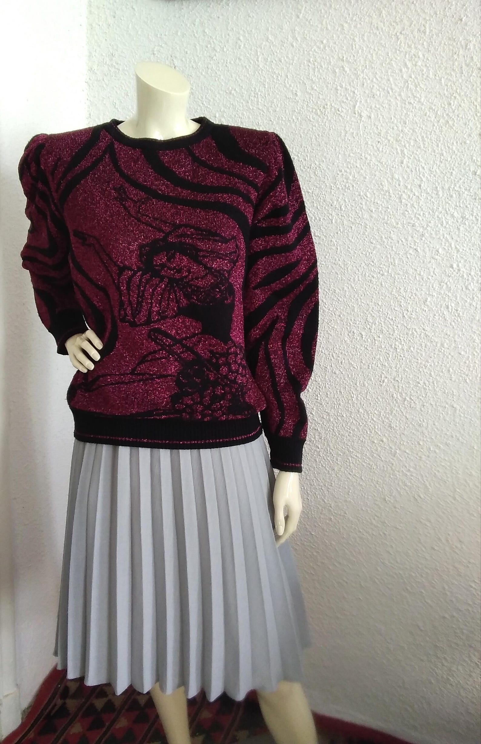 80s Lurex Sweater Puffy Sleeve Elegant Sweater Novelty Pullover Shiny ...