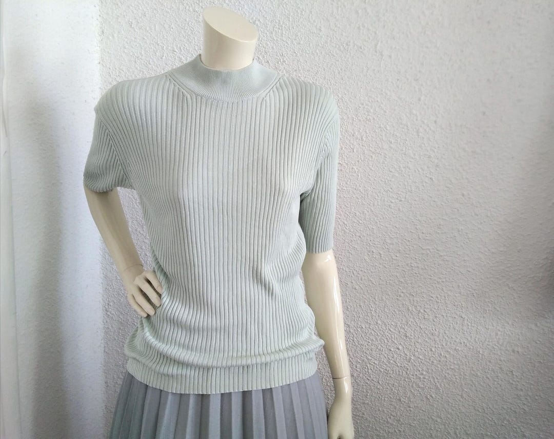 90s Pure Silk Blouse Minimalist Simple Blouse Basic Blouse Mockneck ...