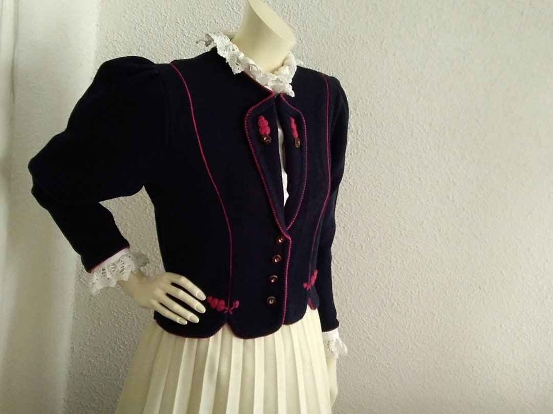 80s Folk Cardigan Puffy Sleeve Embroidery Tyrolean Austrian Cardigan ...