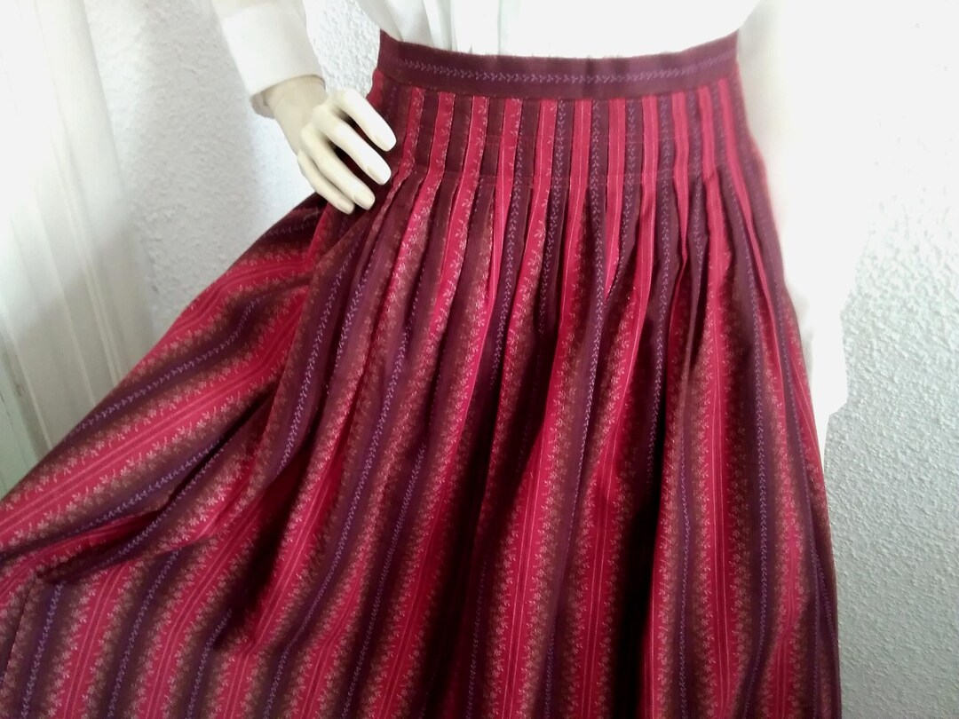 80 Folk Skirt Striped Floral Skirt PERRY Austrian Tyrolean Skirt ...