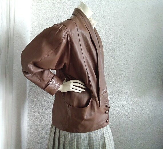 80s leather jacket relaxed fit boxy shape jacket autu… - Gem