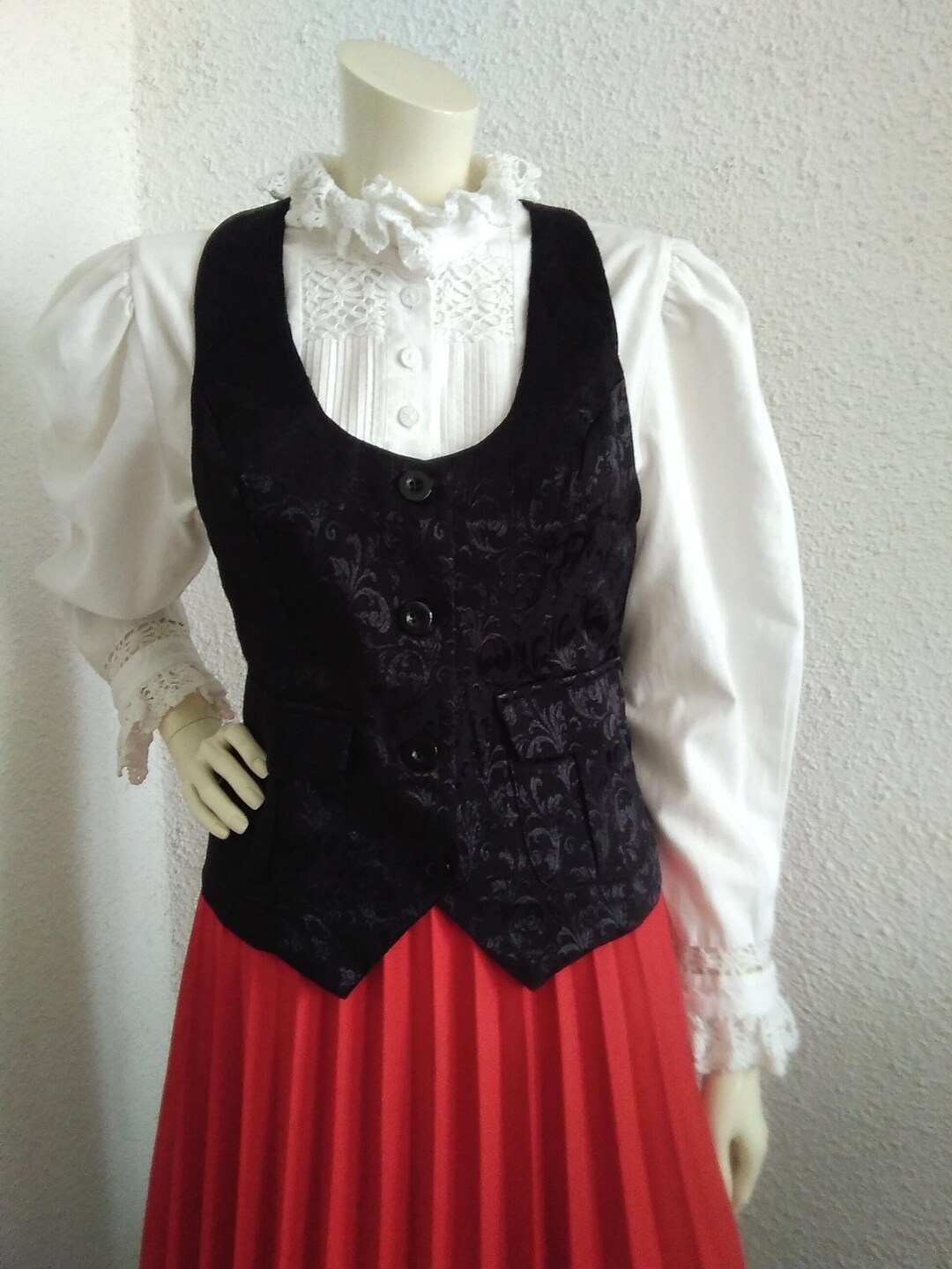 90s Dead Stock Vest Jacquard Black Vest KANCY KOLE Elegant Vest S Size ...