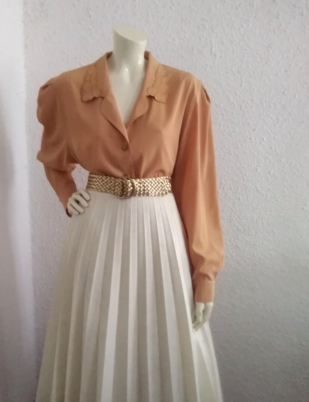 80s Mustard Color Blouse 46 Size Embroidered Blouse Simple Basic Blouse ...