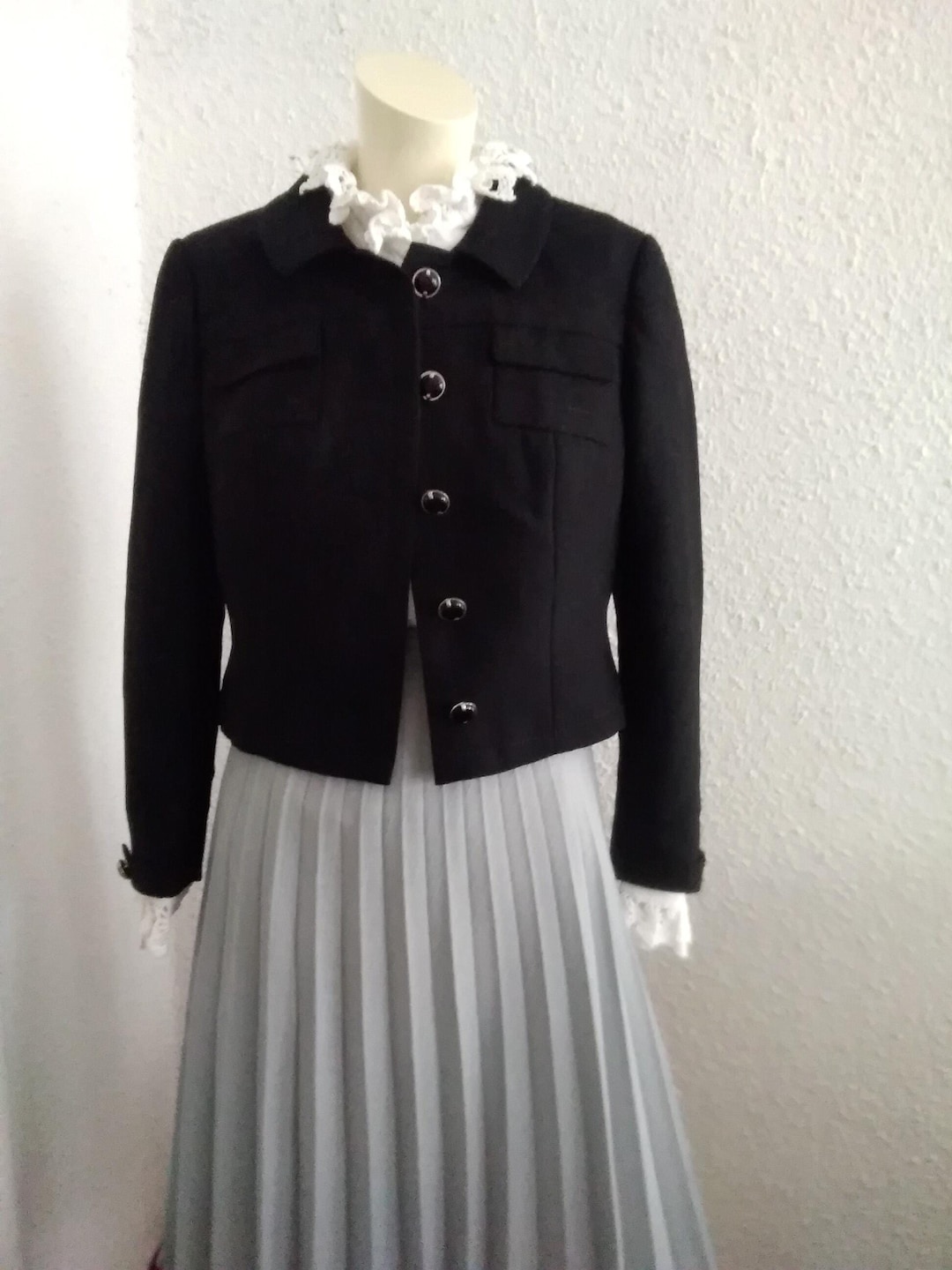 60s Mod Jacket Wool Jacket Pepter Pan Collar Classic Black Cropped ...