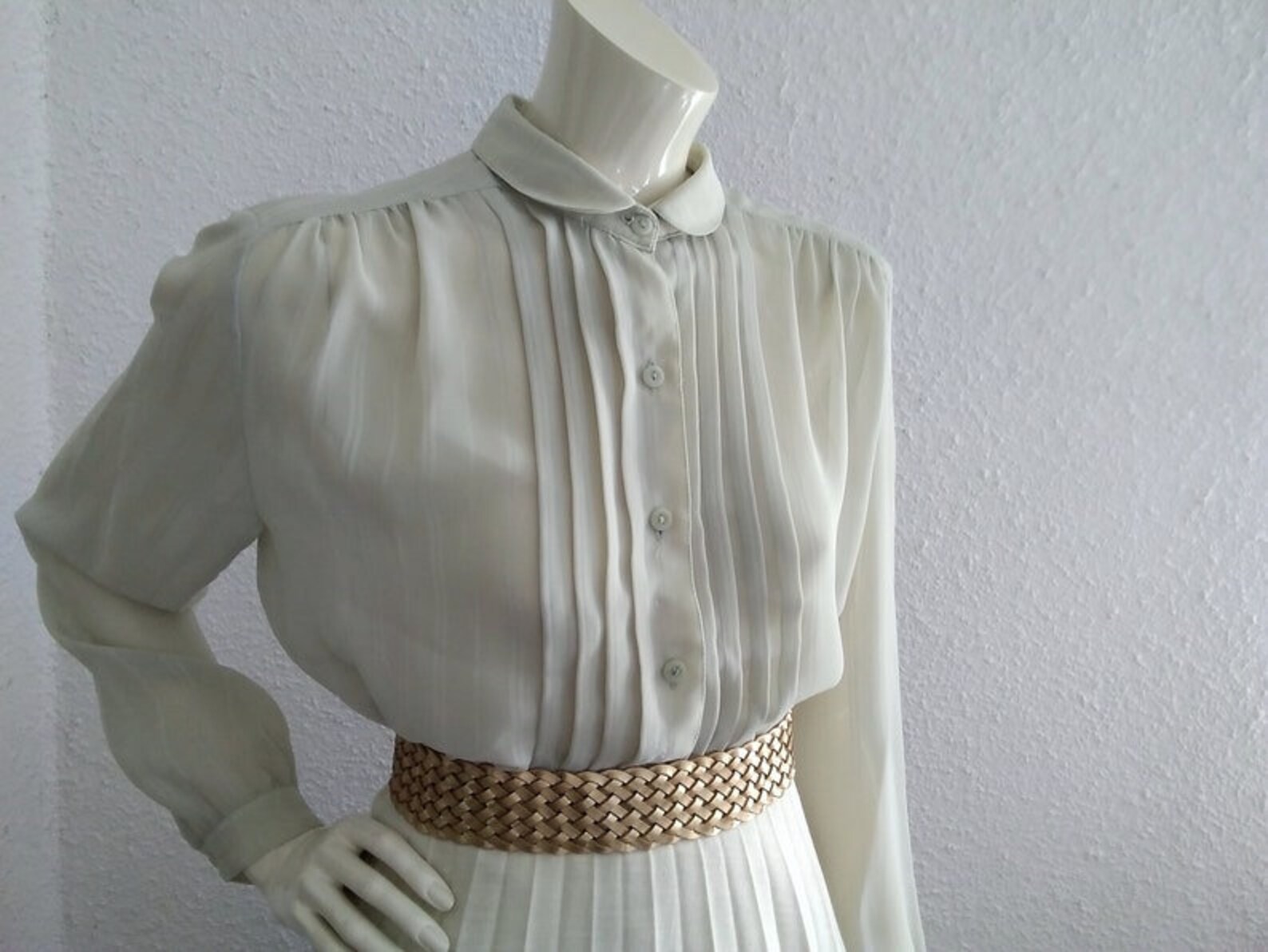 70s Does 50s Pintucked Blouse Sheer Minimalist Blouse Neutral Color ...