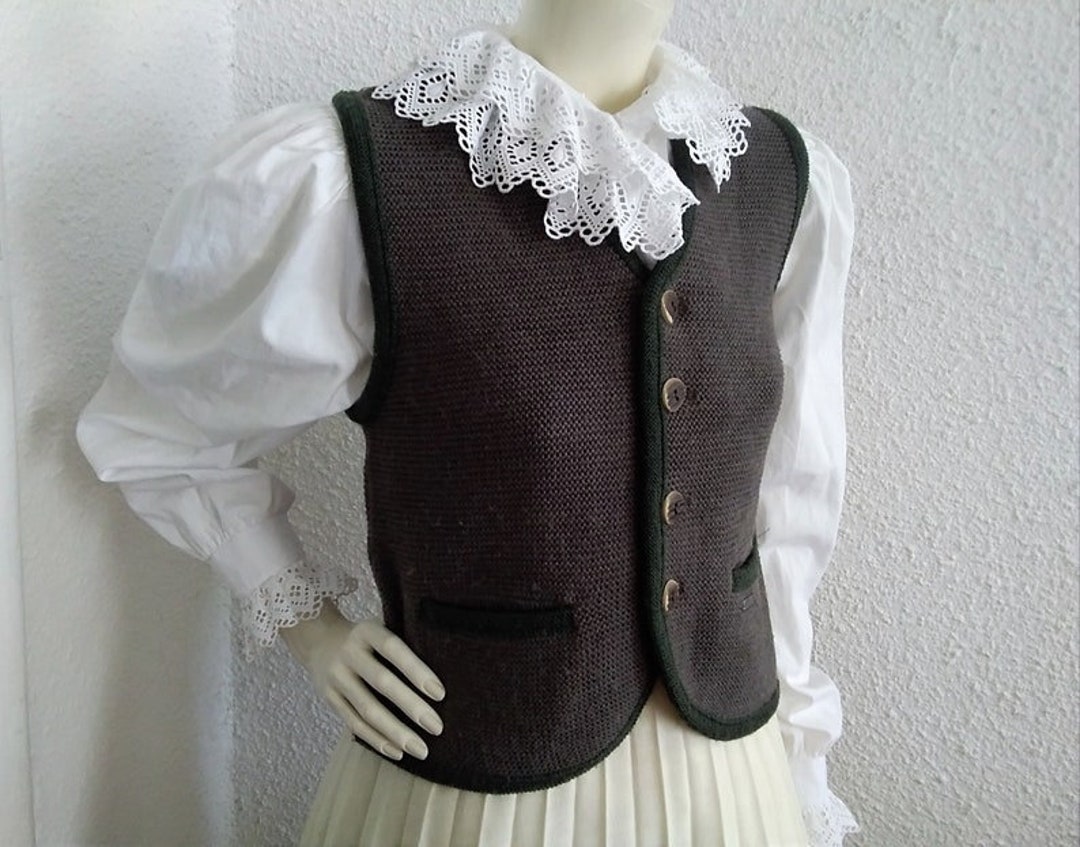 90s Folk Alpine Vest, Rustic Tyrolean Bavarian Vest, Brown Green ...