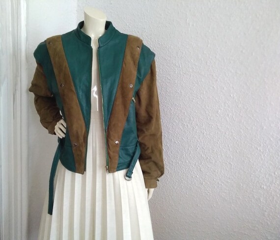 80s leather jacket iconic pop-art bicolor jacket real… - Gem