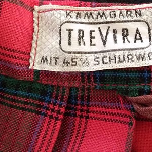 50s-60s Mod Skirt Pleated Red Skirt TREVIRA Spring Skirt Plaid ...