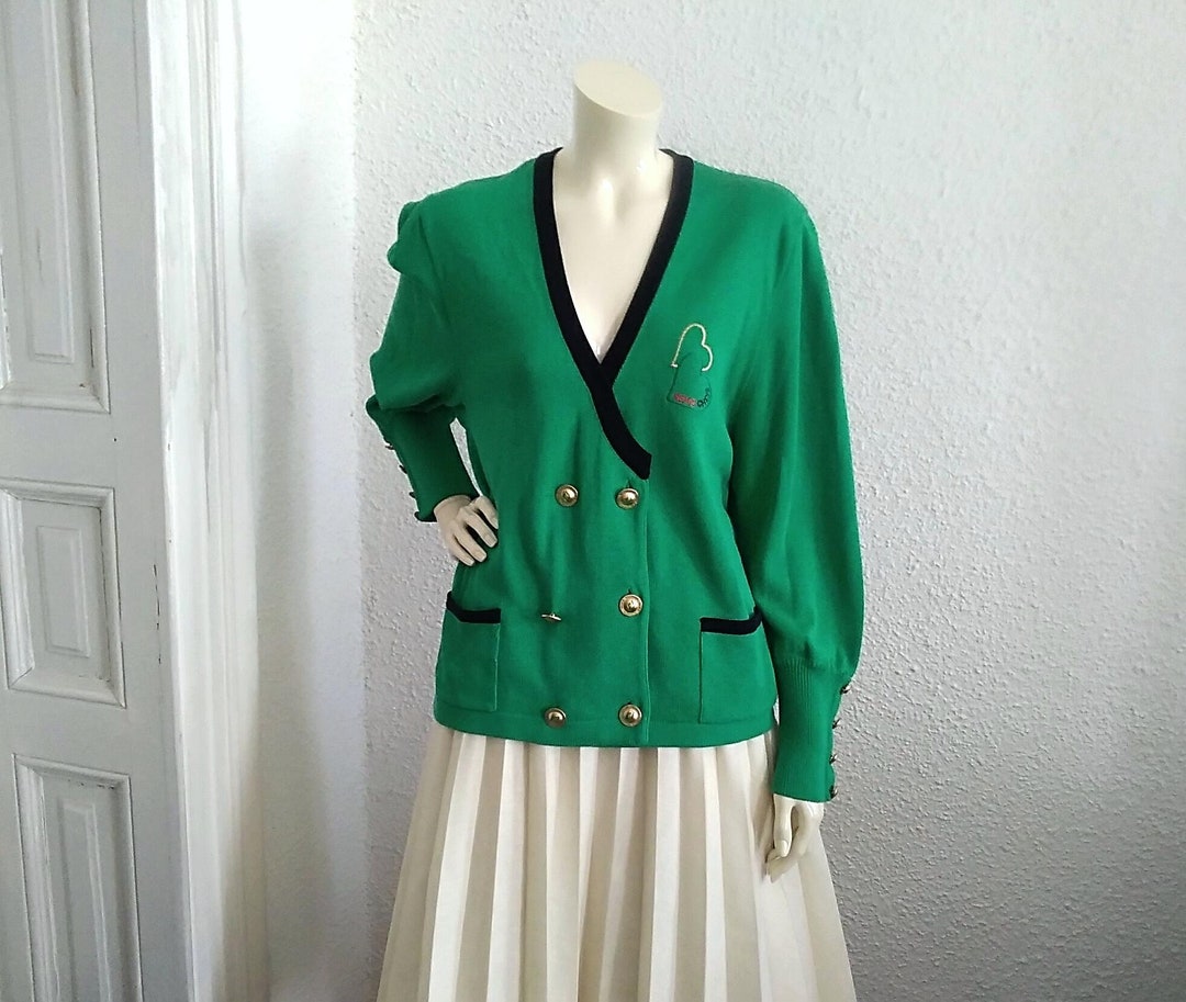 80s BASLER Green Cardigan Double Breasted Spring Cardigan College ...