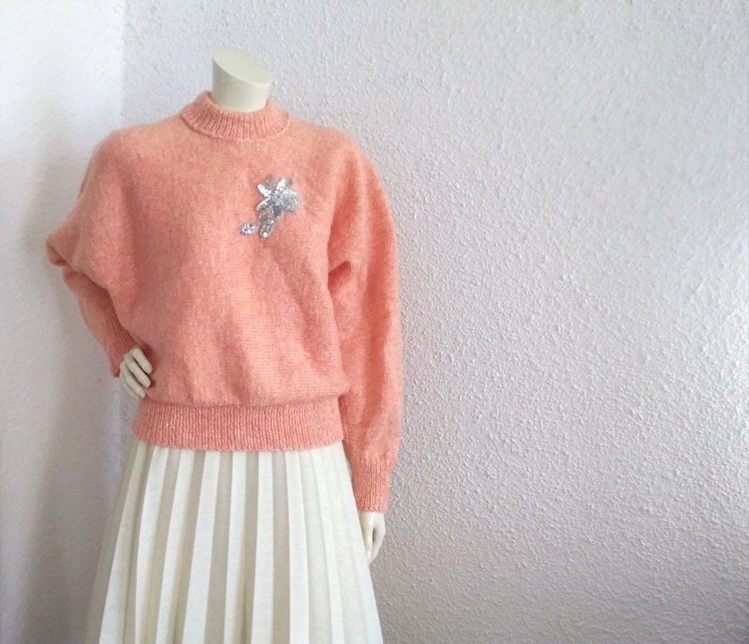 80s Embellished Sweater Pop-art Handknitted Sweater Dolman Sleeve ...