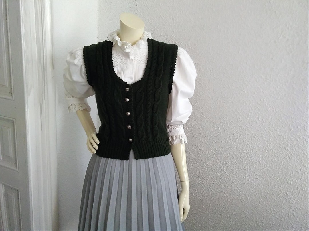 70s Folk Knitted Vest Dark Forest Green Vest Trachten Austrian Vest ...