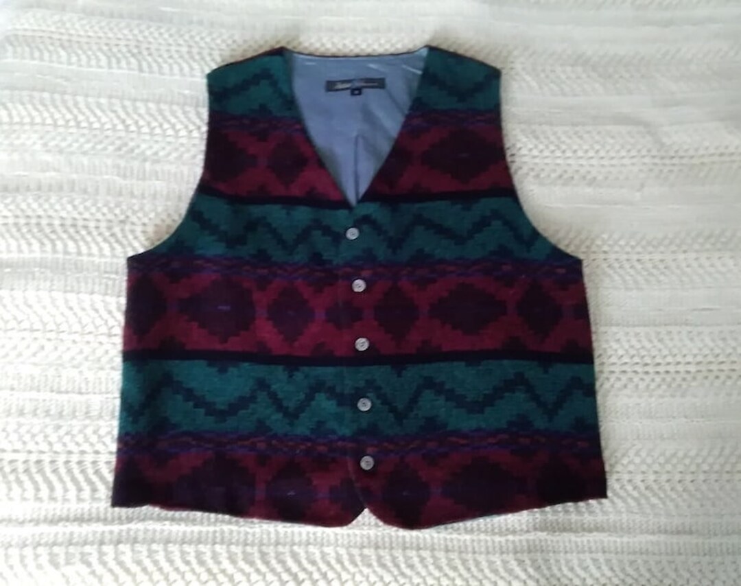 80s Aztec Print Men Vest Southwest Tapestry Men Vest XL Size Boho ...