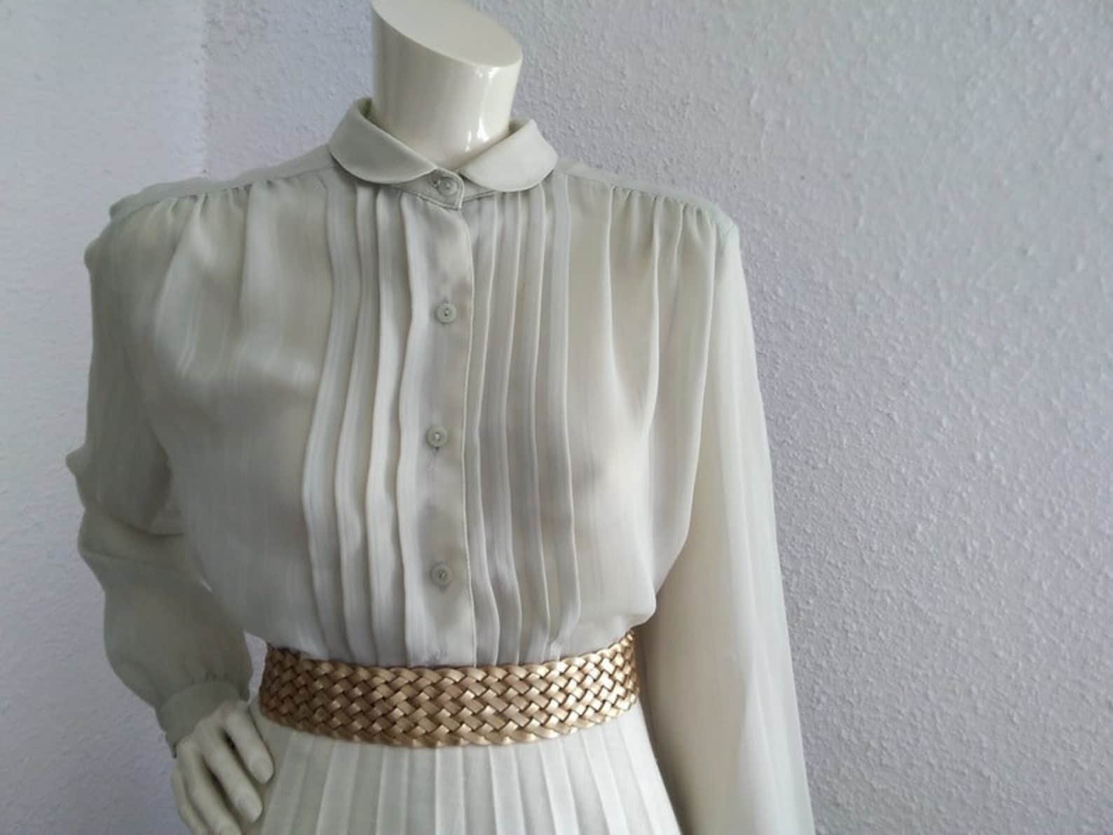 70s Does 50s Pintucked Blouse Sheer Minimalist Blouse Neutral Color ...