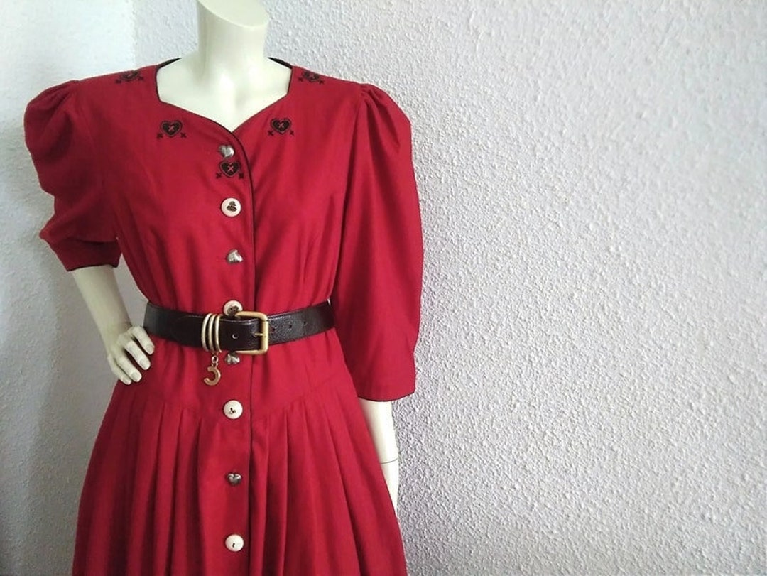 80s Austrian Folk Dress Puffy Sleeve Traditional Trachten Dress ...