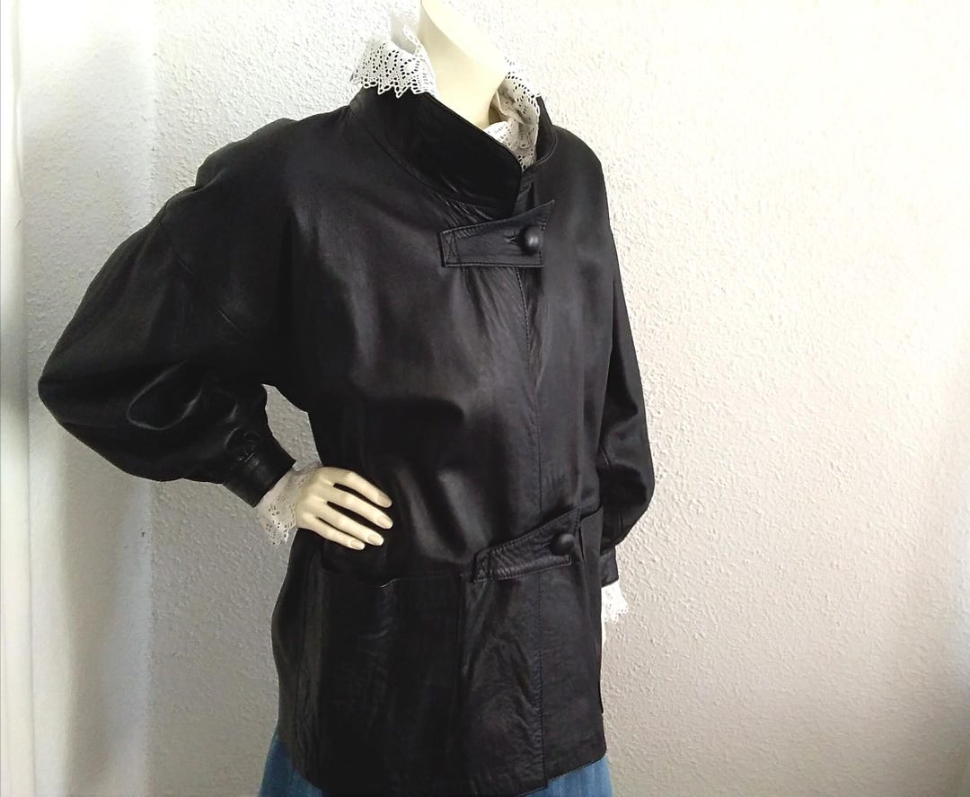 80s Black Leather Jacket Soft Real Leather Jacket Puffy Sleeve Leather ...