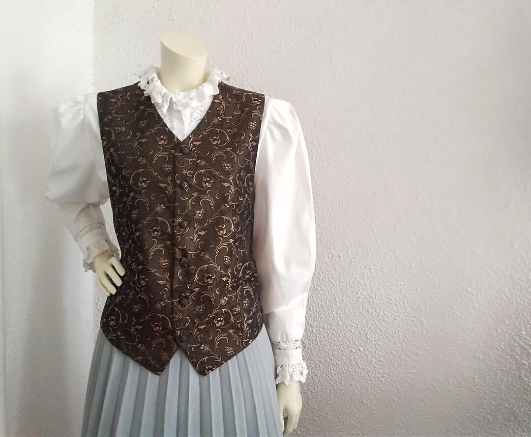 80s Tapestry Vest Baroque Floral Vest Carpet Vest Jacquard Golden Brown ...
