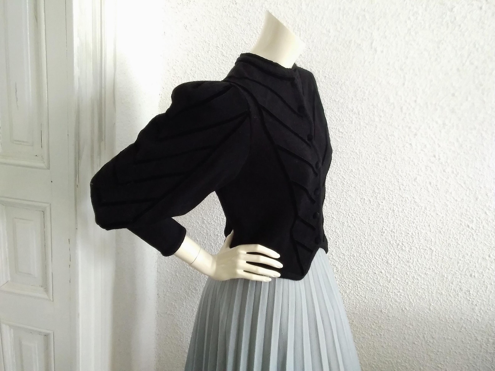 80s Folk Cardigan Velvet Embellished Cardigan Edwardian Victorian Style ...