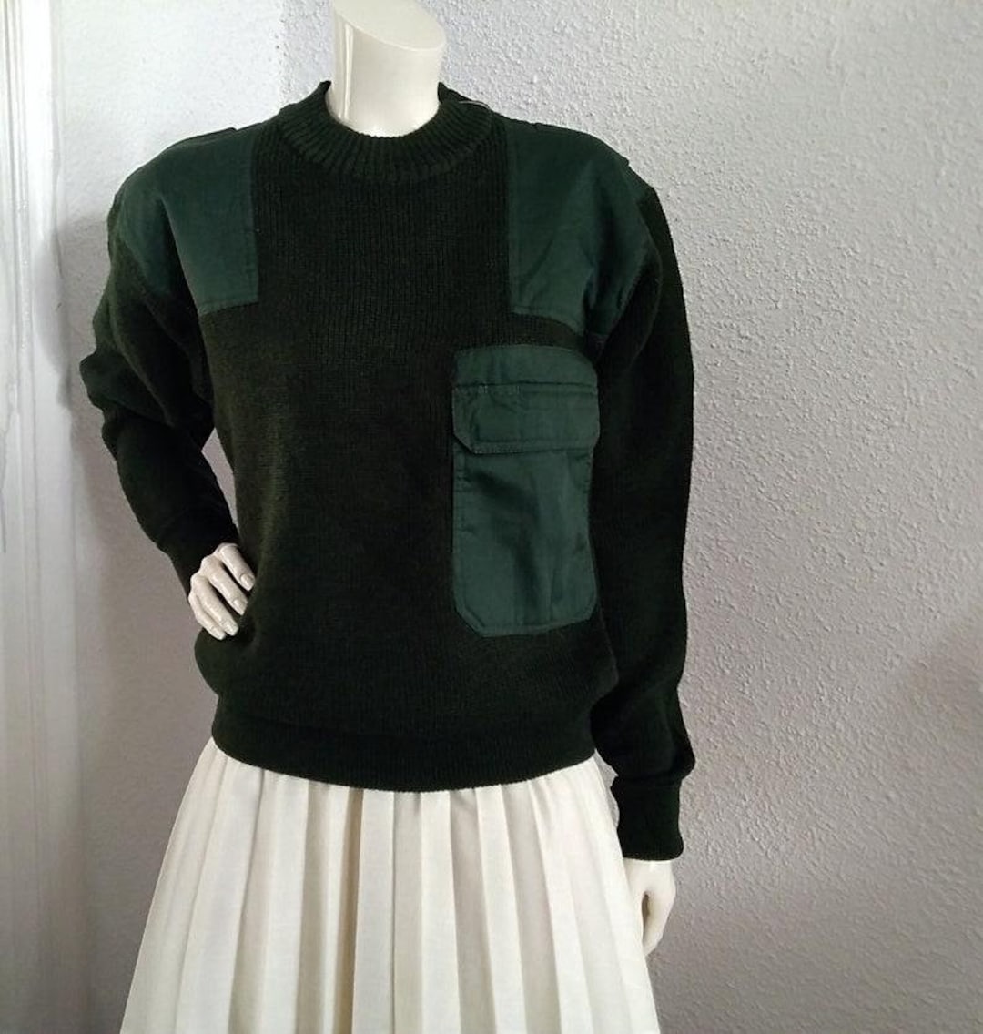 German Military Men Sweater Commando Jumper Dark Forest Green Crew-neck ...